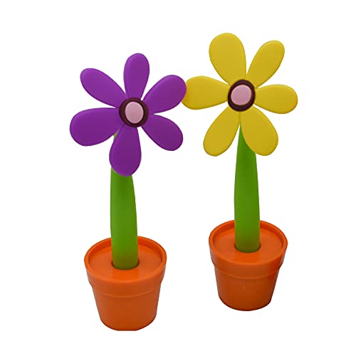 Maydahui 4PCS Flower Ballpoint Pens with Plant Pot Stand on Desk Set Blue Gel Ink Cute Creative Design Colorful for Student Party Valentine's Day