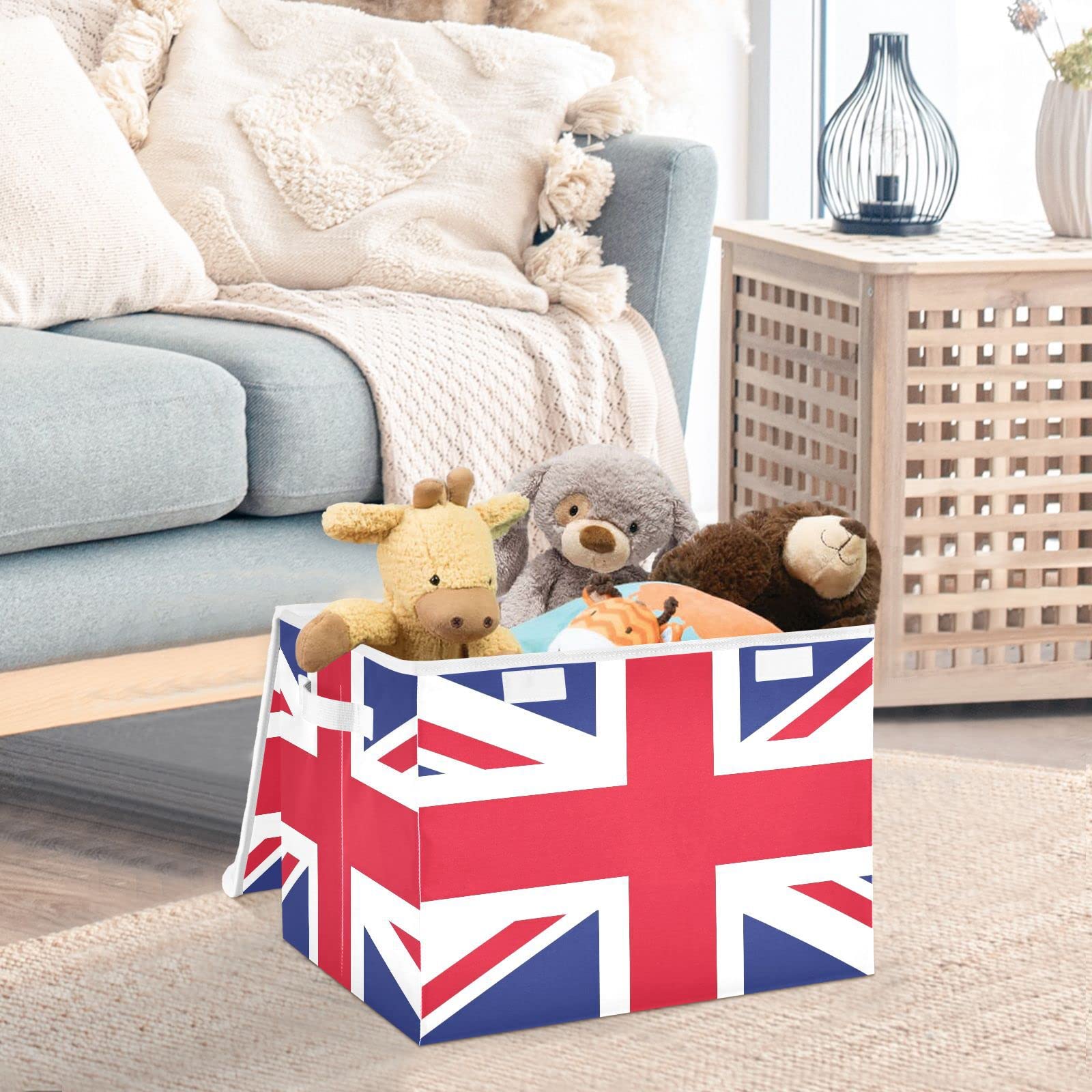 ALAZA British Flag Patriotic Storage Baskets Collapsible Storage Bins with Lids,Foldable Storage Boxes Clothes Baskets for Organizing Bedroom,Toys,16.5x12.6x11.8 Inch