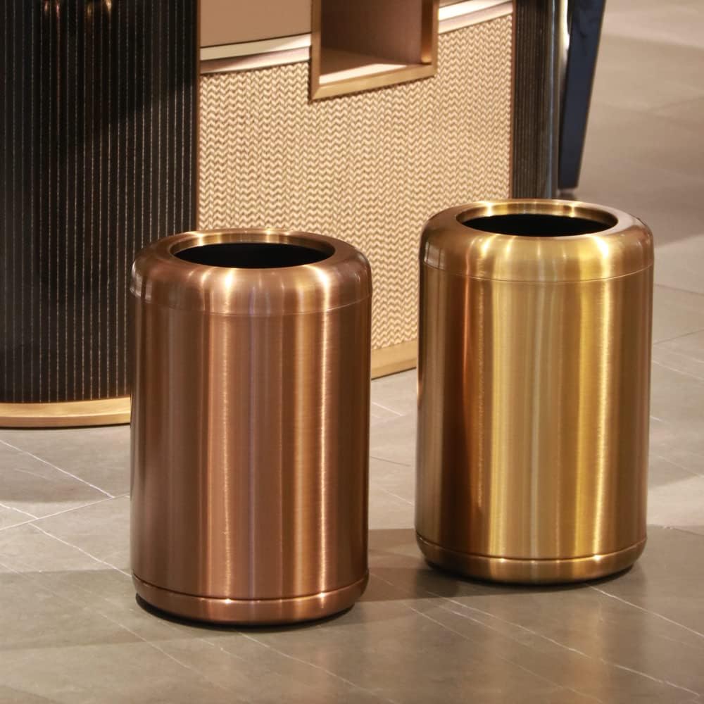 LEASYLIFE 8L/2.1gal Brushed Nickel Gold Trash Can,Small Gold Trash Can,Brass Trash Can for Bathroom,Powder Room,Bedroom,Office (Gold)