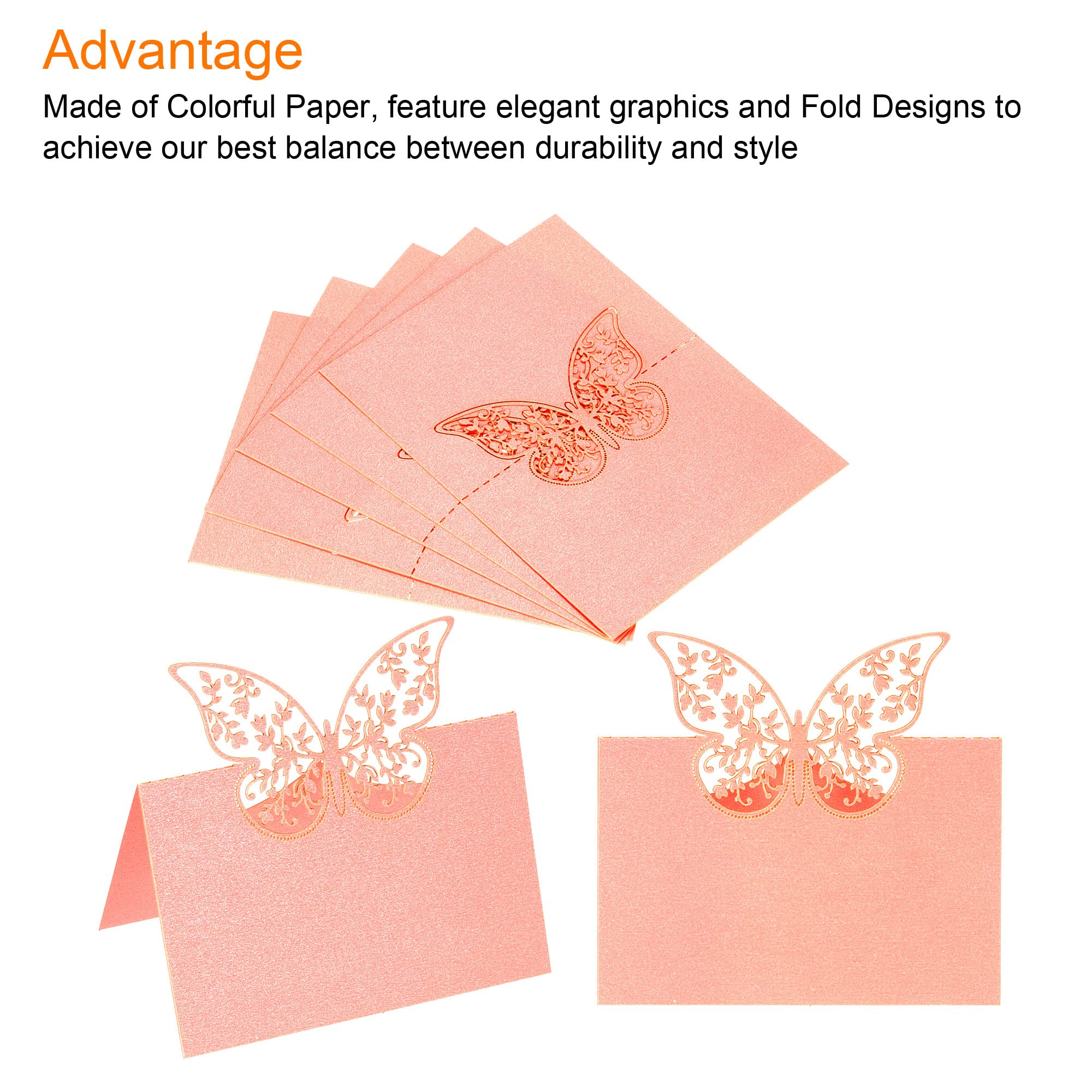 PATIKIL Table Name Place Cards, 25Pcs Favor Decor Hollow Butterfly Cut Design Blank Card for Wedding Party Seating Place Cards, Light Pink
