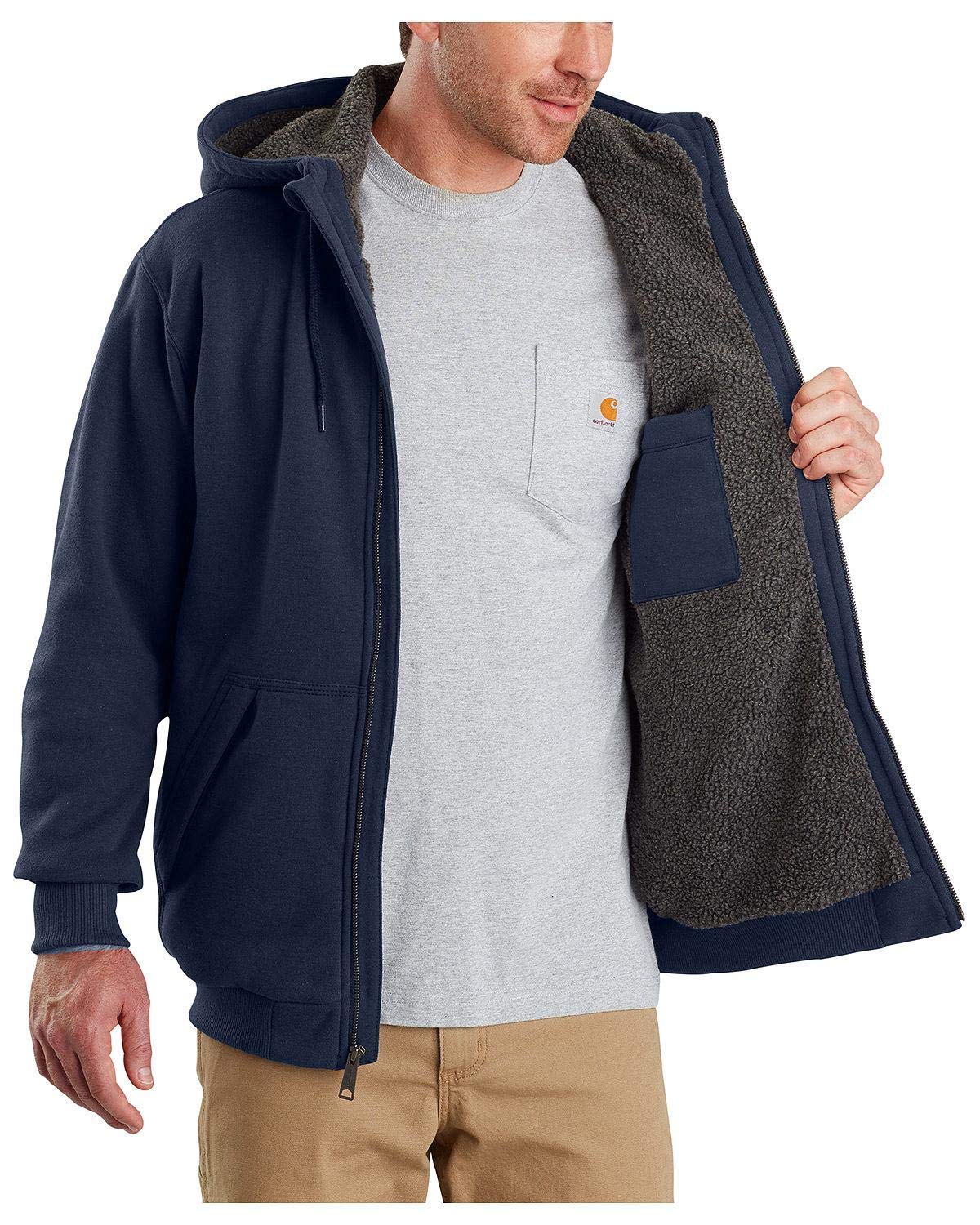 Carhartt Men's Rain Defender Rockland Sherpa Lined Hooded Sweatshirt, New Navy, Medium