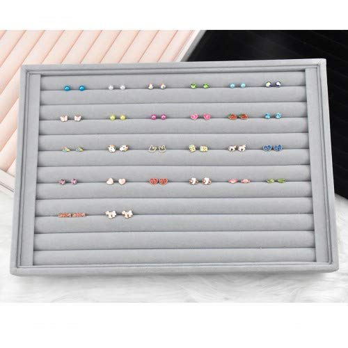 7 Slots Jewelry Accessories Display Storage Box Case Velvet Ring Showcase Holder Earring Set Tray Organiser - 22.5 14.5 3cm