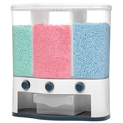 Conworld 3 Grid Scent Booster Bead Dispenser, Laundry Detergent Dispenser, Wall-Mounted Dry Food Storage Kitchen Organization, Rice Container with Measuring Cups, Suitable for Rice, Beans, Laundry Beads