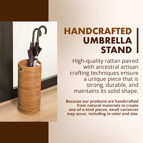 Kouboo 1060070 La Jolla Rattan Round Umbrella Stand with Water Catch, Honey Brown