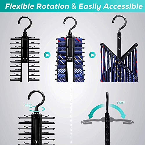 IPOW Upgraded 2 PCS See Everything Cross X 20 Tie Rack Holder,Rotate to Open/Close Tie and Belt Hanger with Non-Slip Clips,360 Degree Swivel Space Saving Organizer