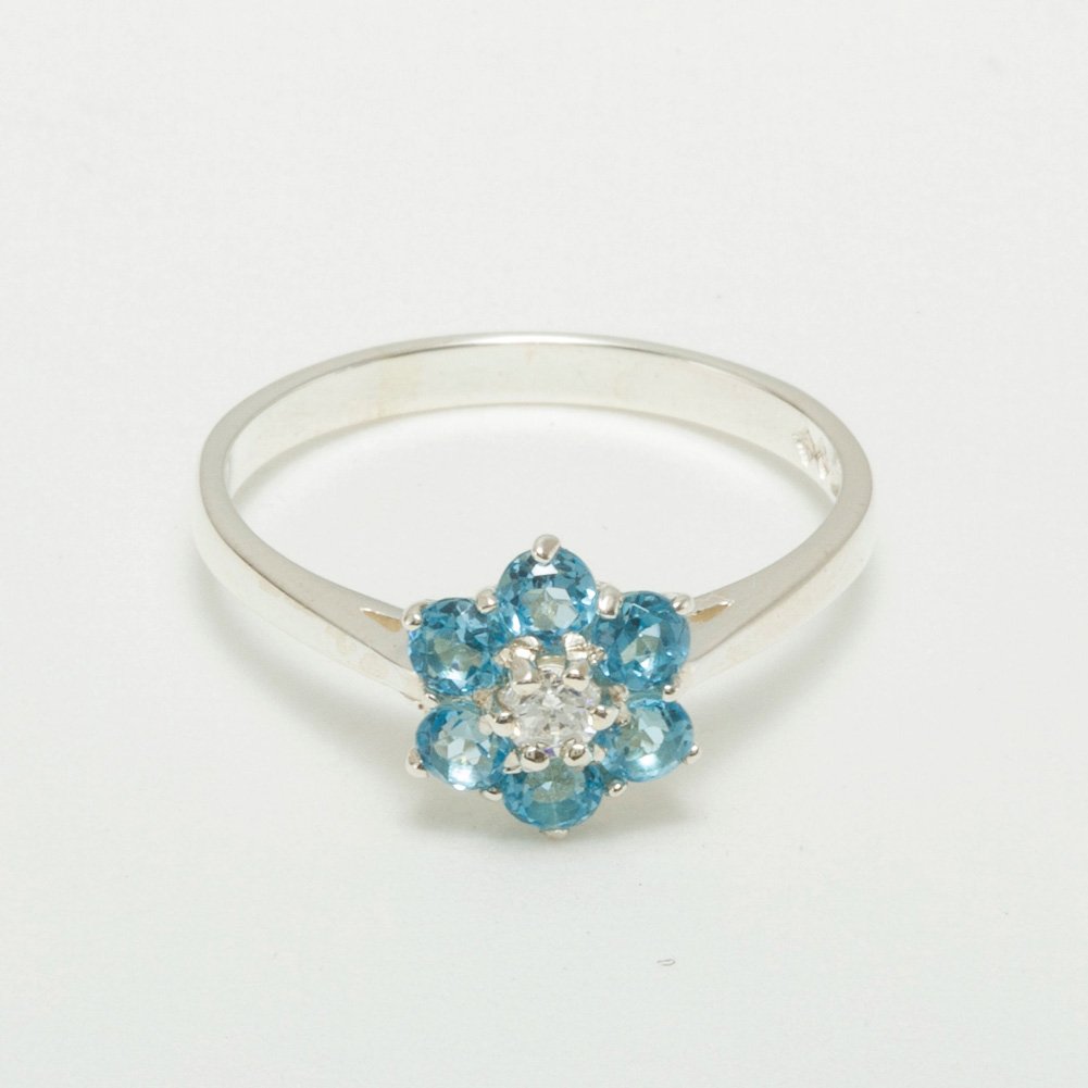 925 Sterling Silver Cubic Zirconia & Blue Topaz Womens Cluster Ring - Size 7.25