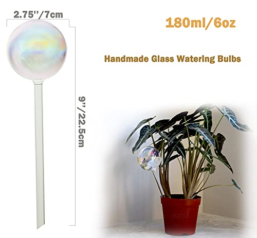 Ahhute 3 Pack Plant Watering Globes - Iridescent Rainbow Gradient Color Glass Watering Globes - Watering Bulbs for Outdoor Plants Indoor Plants - Plant Self Watering Devices