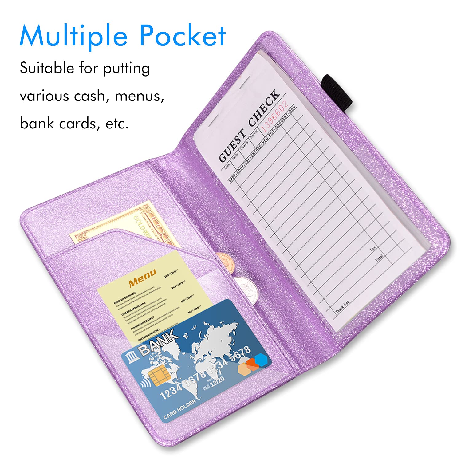 ACdream Server Books for Waitress, Guest Book Note Pad, Cute Pocket Leather Money Organizer Wallet, Cash Check Bill Receipt Holder Presenter, Waiter Accessories Fit Server Apron