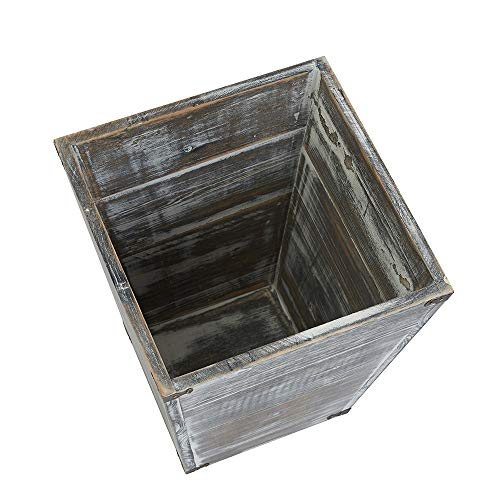 VERGOODR Gray Farmhouse Style Torched Wood Square Waste Bin with Decorative Metal Brackets Trash Can for Bedroom,Living Room, Bathroom & Office