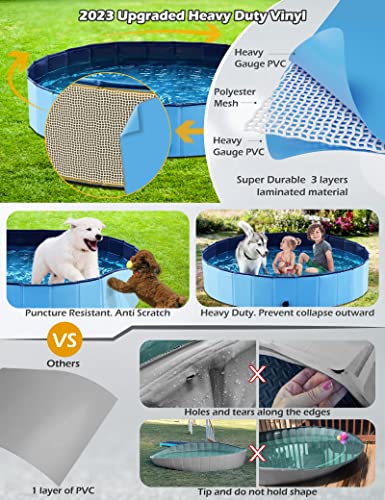 Jasonwell Foldable Dog Pet Bath Pool Collapsible Dog Pet Pool Bathing Tub Kiddie Pool for Dogs Cats and Kids (32inch.D x 8inch.H, Blue)