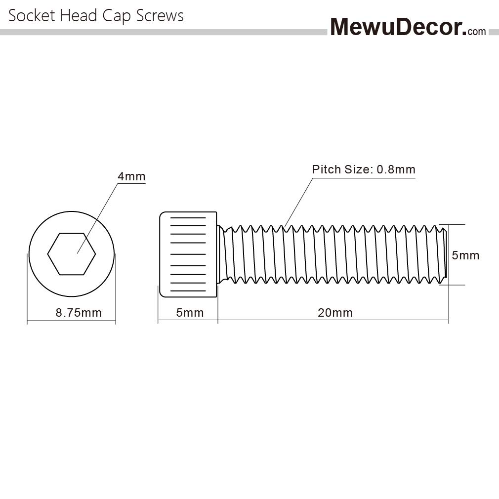 M5-0.8 x 20mm Socket Head Cap Screws, Allen Socket Drive, 304 Stainless Steel 18-8, Full Thread, Bright Finish, 40 PCS
