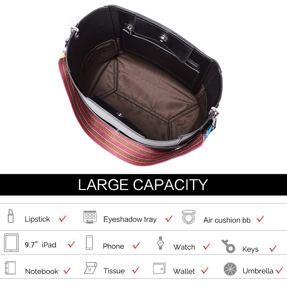 BROMEN Hobo Bags for Women Leather Handbags Designer Shoulder Bucket Crossbody Purse Black