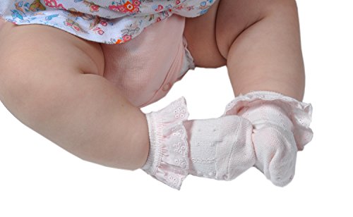 EPEIUS 5 Pack Baby-Girls Eyelet Frilly Lace Socks Newborn Princess Ankle Socks for 0-3 Months,Bow Pattern,White/Ivory/Pink/Purple/Green,Shoe Size 0-1