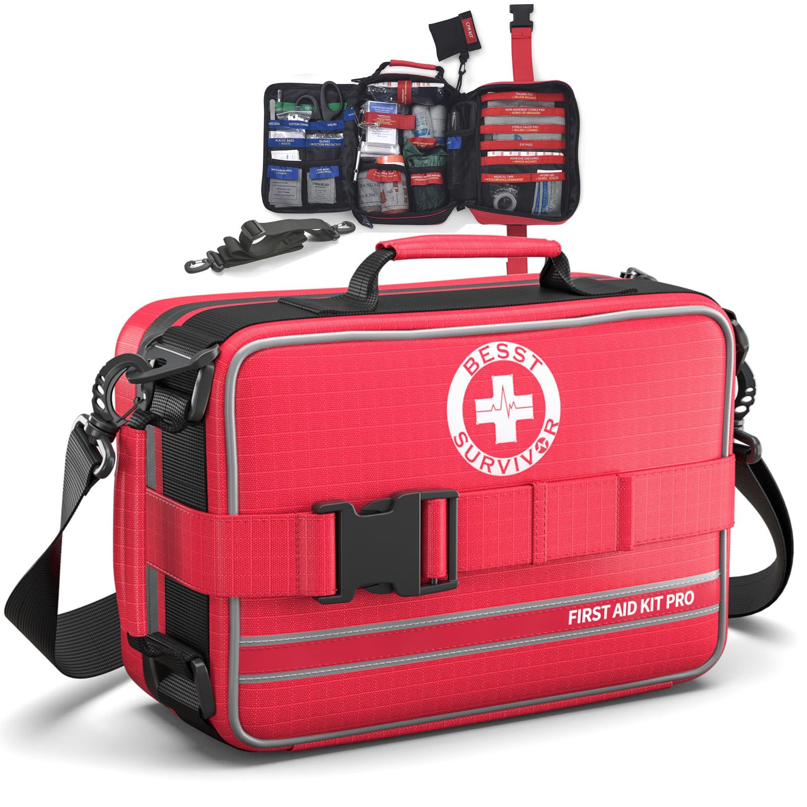 Besst Survivor Comprehensive First Aid Kits- Advanced Trauma Kits with Labeled Compartments, Large Emergencies Medical Kits for Car, Home, Camping and Outdoor Emergencies -252 Piece Set