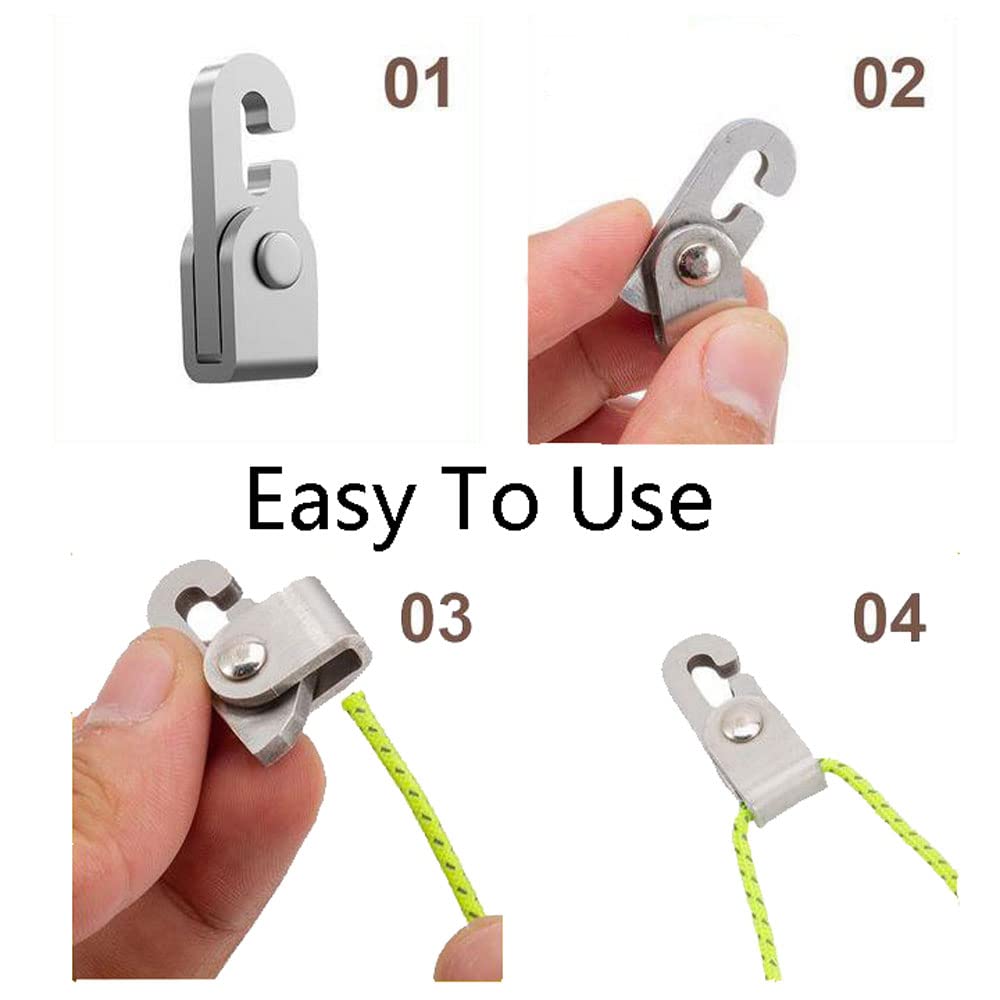 Aesackir 4 Pack Automatic Lock Hooks,Multifunctional Lock Hook with 5M Rope,Camping Tent Accessories,Tighten Rope Kit Self-Locking Rope Buckle,Suitable for Awning Outdoor Activities Tent Lock