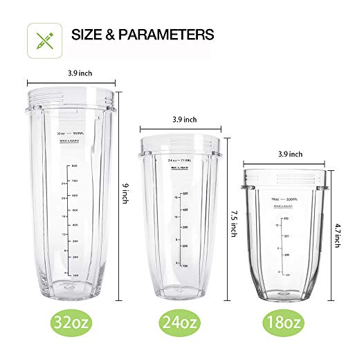 Nutri Ninja 32OZ Replacement Cups,QT 2Packs Nutri Ninja Replacement Cups With Sip & Seal Lids,950ML(32oz) Measuring Scale Cup Mug, FIT FOR Nutri Ninja Auto IQ Series Blenders