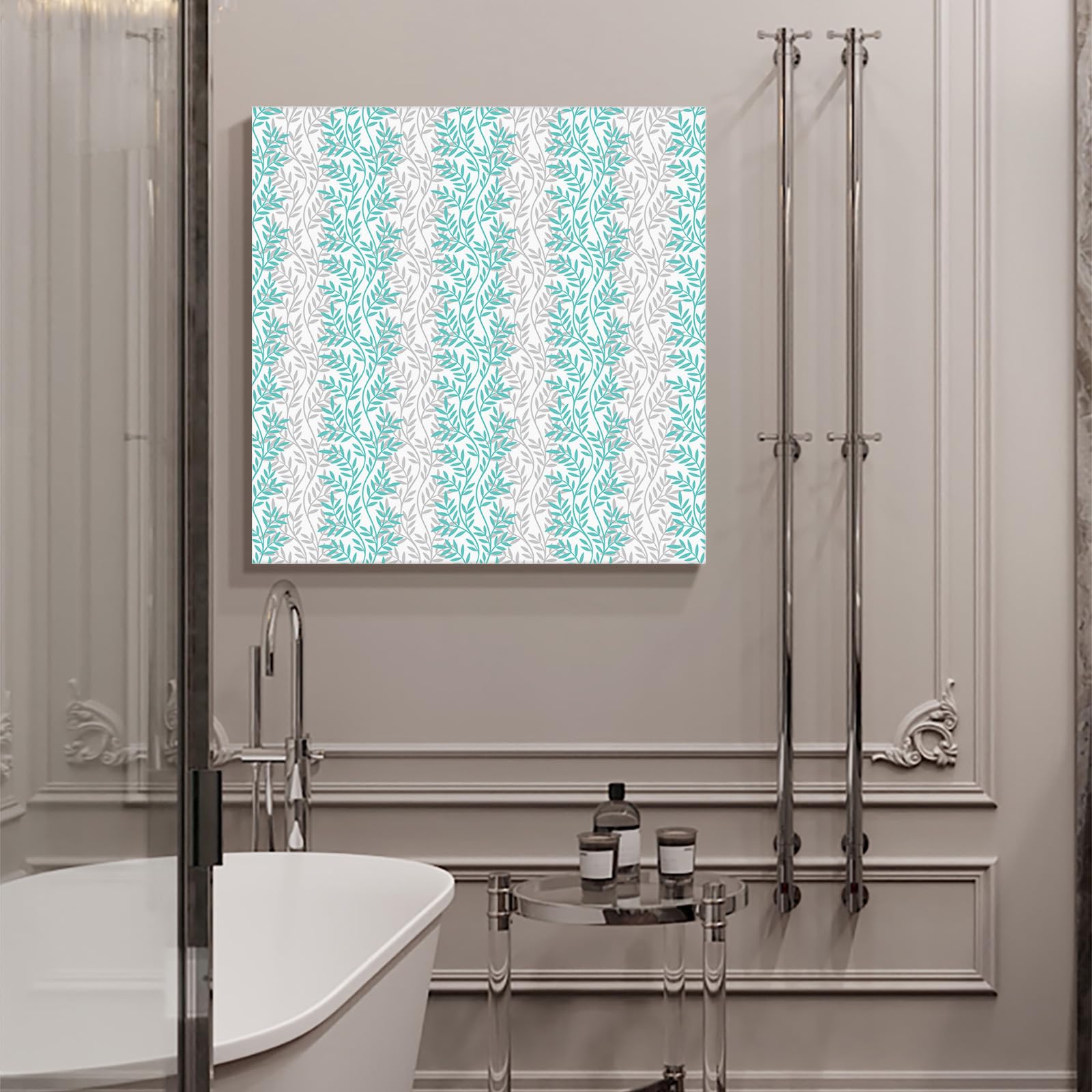 Abstract Leaf Canvas Wall Art Prints Painting Teal Green and Gray Gradient Plant Art Modern Frame Wall Decorative Artwork Ready to Hang for Living Room
