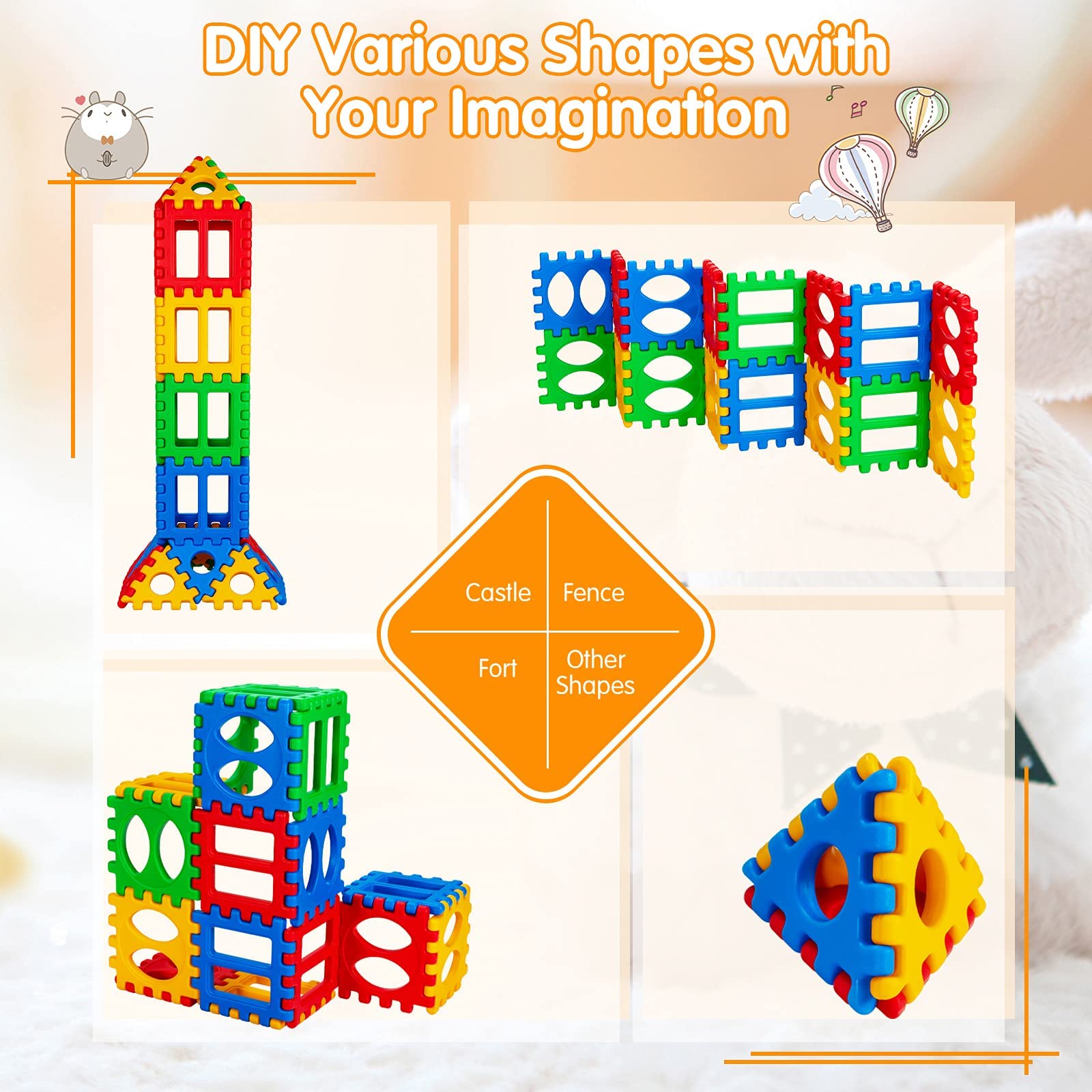 Costzon 32 Pieces Jumbo Building Blocks for Kids, Big Waffle Block Set, Preschool Educational Creativity Sensory Toy, Interconnecting Stacking Building Toy Set for Boys & Girls