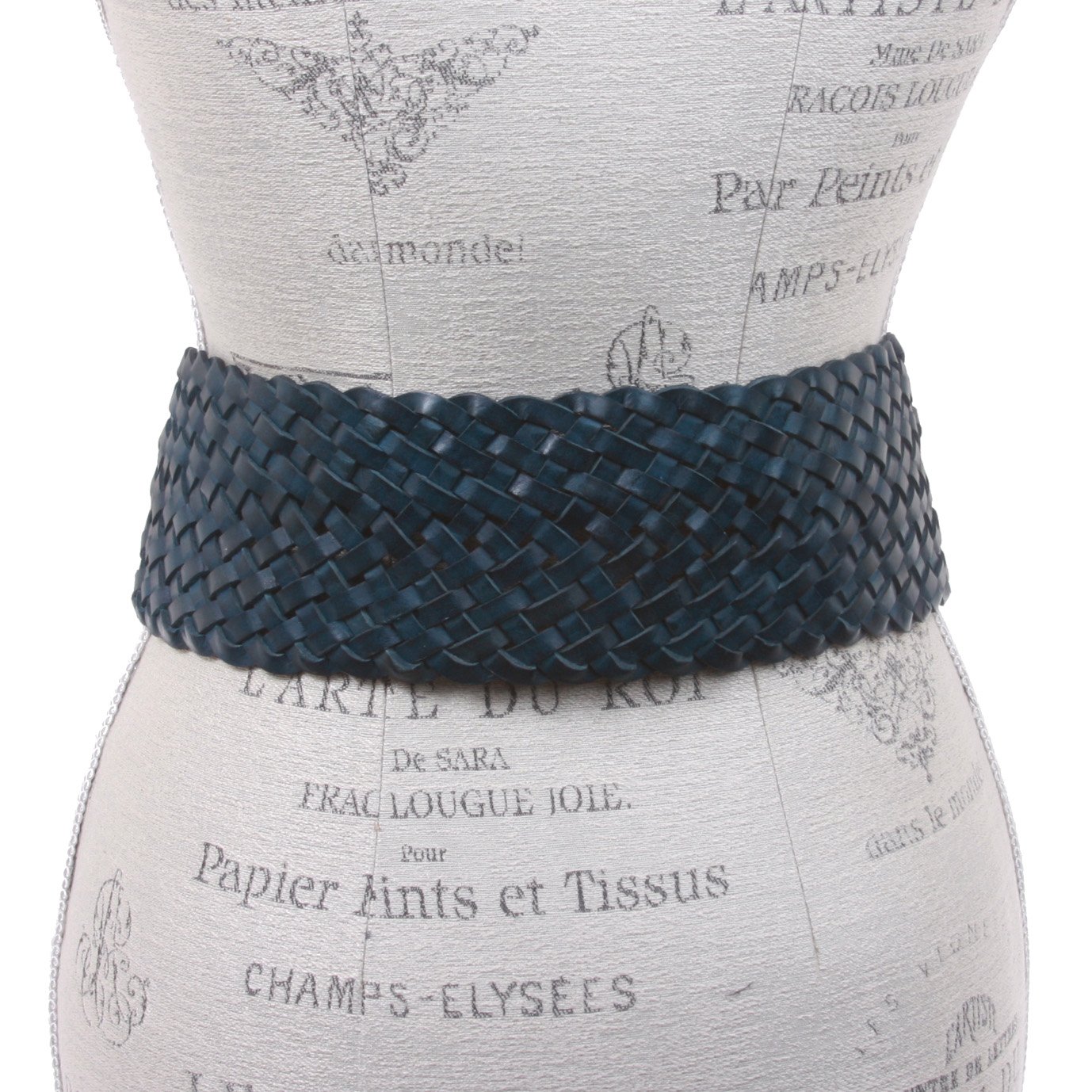 beltiscool Women's 3 1/4" Wide Tapered Braided Woven High Waist Leather Belt, Navy Blue | L/XL - 40"