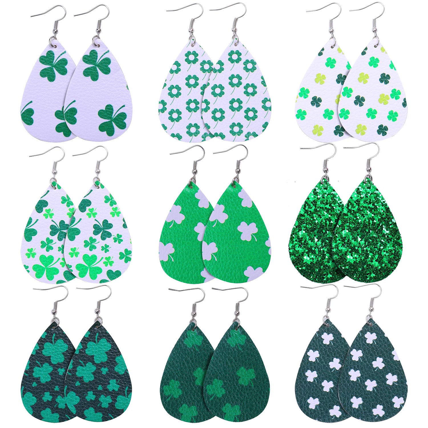 URATOT 9 Pairs Leather Earrings Faux Leather Earrings Clover Teardrop Dangle Earrings