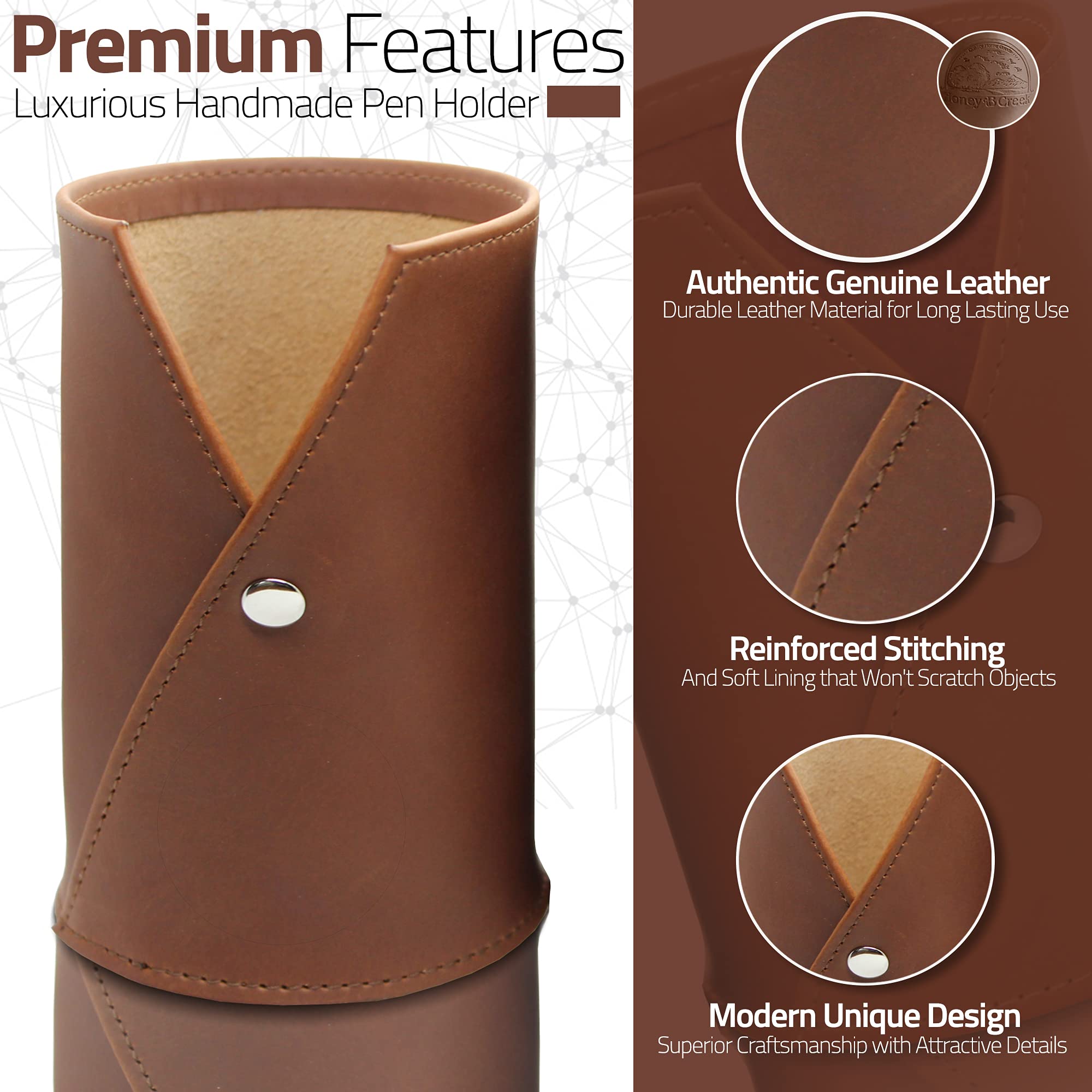 Desk Accessories for Women Office- Pen Holder Handmade with Genuine Leather for Desk Organization or Storage for Remote Controls | Eyeglasses | Sunglasses | Office Supplies | Sewing Supplies (Brown)