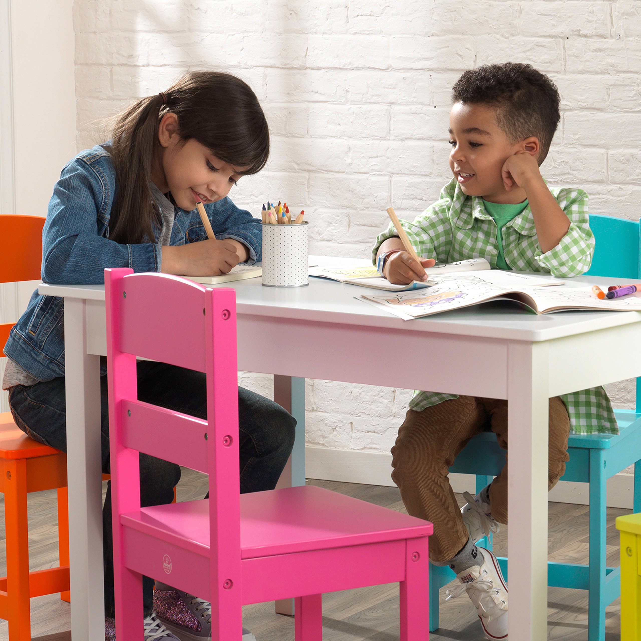 KidKraft Wooden Table and 4 Chair Set, Children's Furniture, Brightly Colored - Highlighter, Gift for Ages 3-8, 40" x 27" x 9.5"