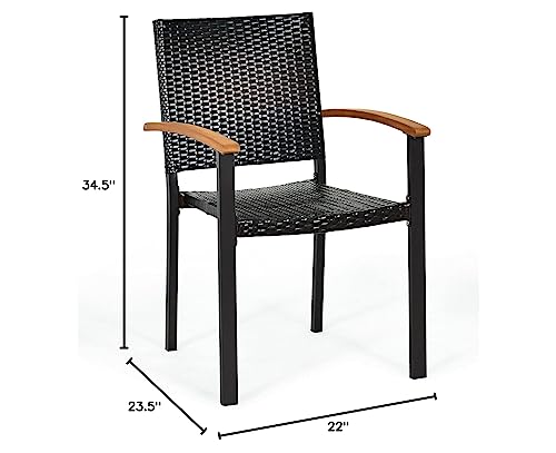 4PCS Outdoor PE Rattan Lounge Chairs Patio Dining Chair Stackable Leisure Chair Wicker Armchair Comfortable Armrest Ergonomic Backrest Perfect for Deck Backyard Balcony Garden Poolside Use