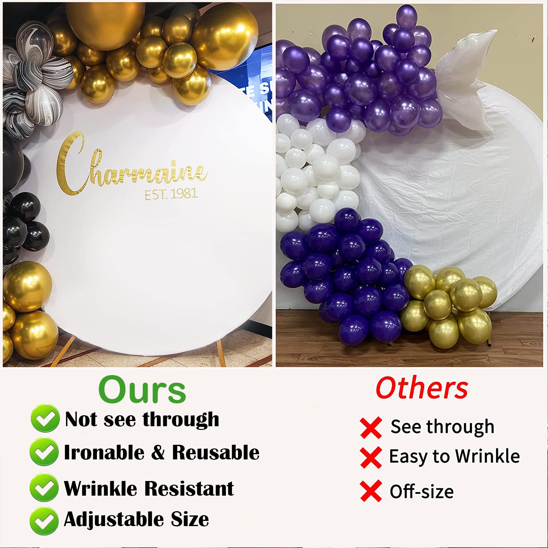 7.5ft White Round Backdrop Covers for Arch Circle Stand, Wrinkle Resistant Background Cover for Birthday Party Wedding Baby Shower Decoration