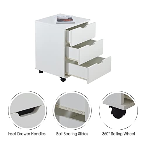 VICLLAX 3 Drawer Dresser Mobile Cabinet Under Desk Storage with Casters for Home Office, White Finish