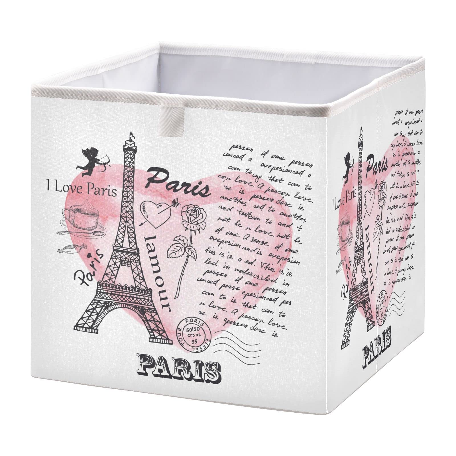 CaTaKu I Love Paris Cubes Storage Bins 11 inch Collapsible Fabric Storage Baskets Shelves Organizer Foldable Decorative Bedroom Storage Boxes for Organizing Home