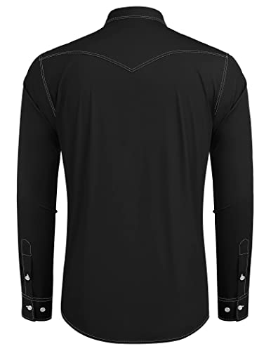 COOFANDY Mens Shirt Western Dress Long Sleeve Casual Cotton Button Down Denim Work, 01-Black, Large, Long Sleeve