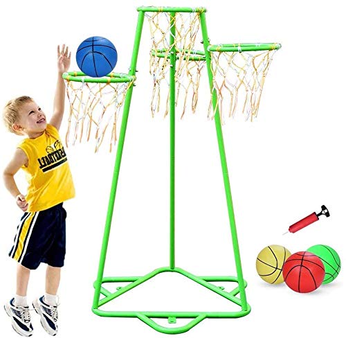 TERMATION Kids Basketball Hoop Portable Basketball Stand with 4 Hoops at Varying Heights and 3 Balls Toy Set for Age 3 Years and Up for Toddlers Indoor and Outdoor Sport Games (Green)