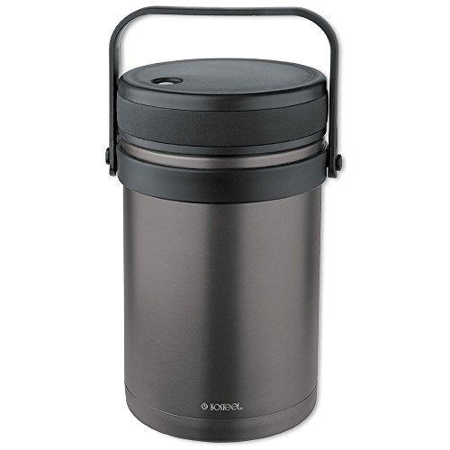 Isosteel Vacuum Food 1.5 L, Dishwasher Proof, 18/8 Stainless Steel, Plus 3 Plastic containers-Suitable for Micro Wave, Titanium Gray, , Grey