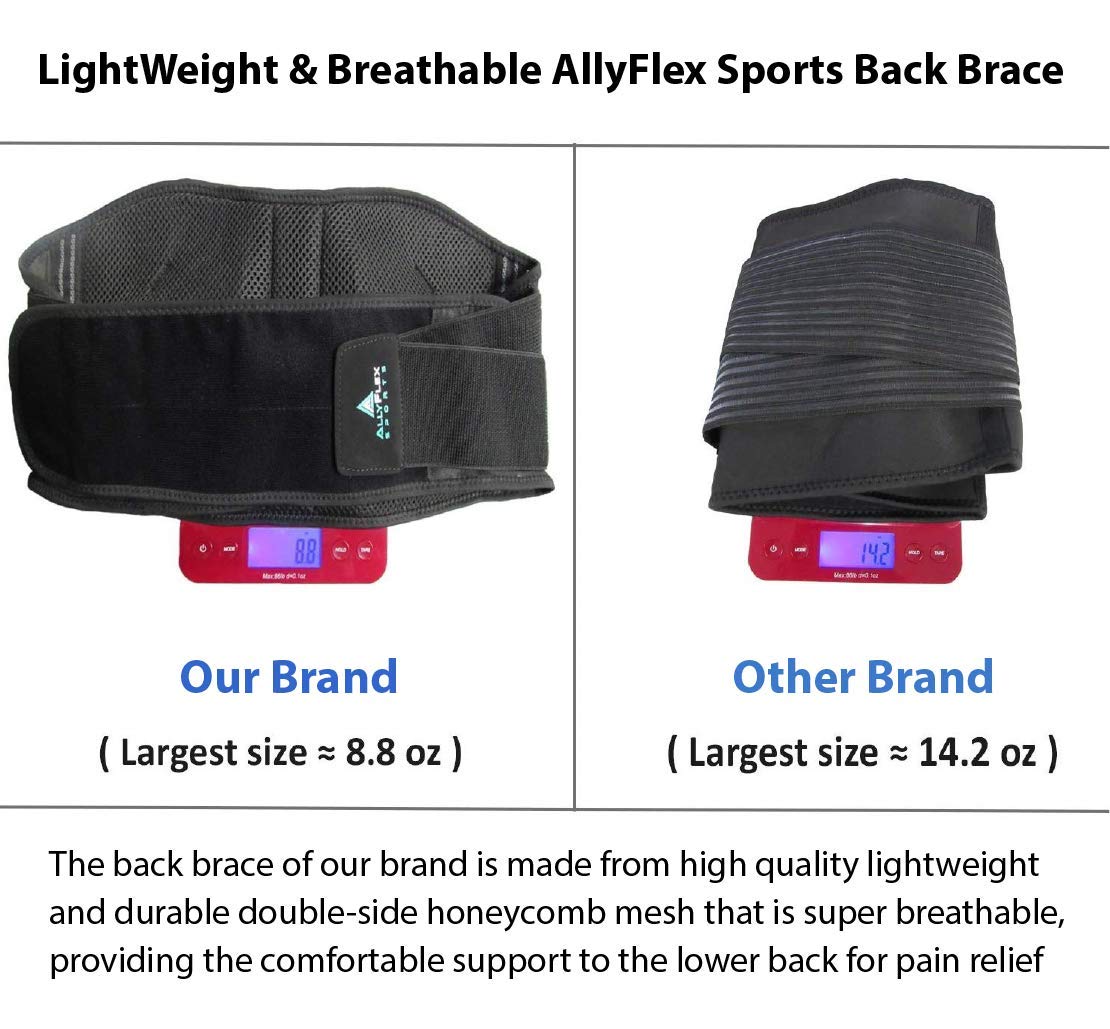 AllyFlex Sports® Lightweight Back Brace Under Clothes Breathable Honeycomb Mesh & Dual Lumbar Pads for Lower Back Pain Relief, Adjustable Straps for Optimal Lower Back Support - XL/XXL