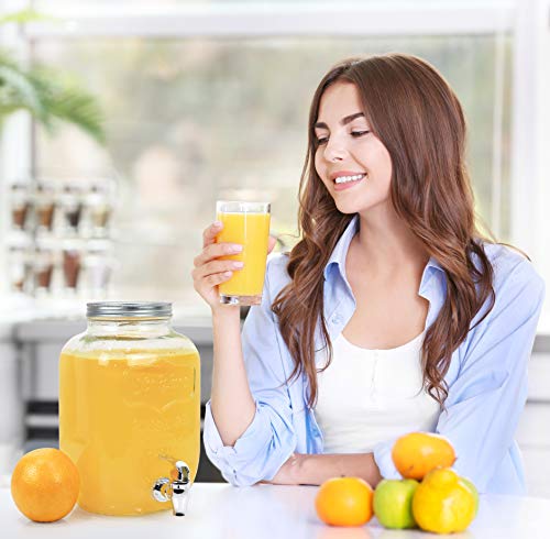Estilo Glass Drink Dispenser 2 Gallon, Mason Jar Beverage Dispenser, Clear - Leak Free Spigot and Lid, Strong Glass for Parties, Weddings, and Picnics
