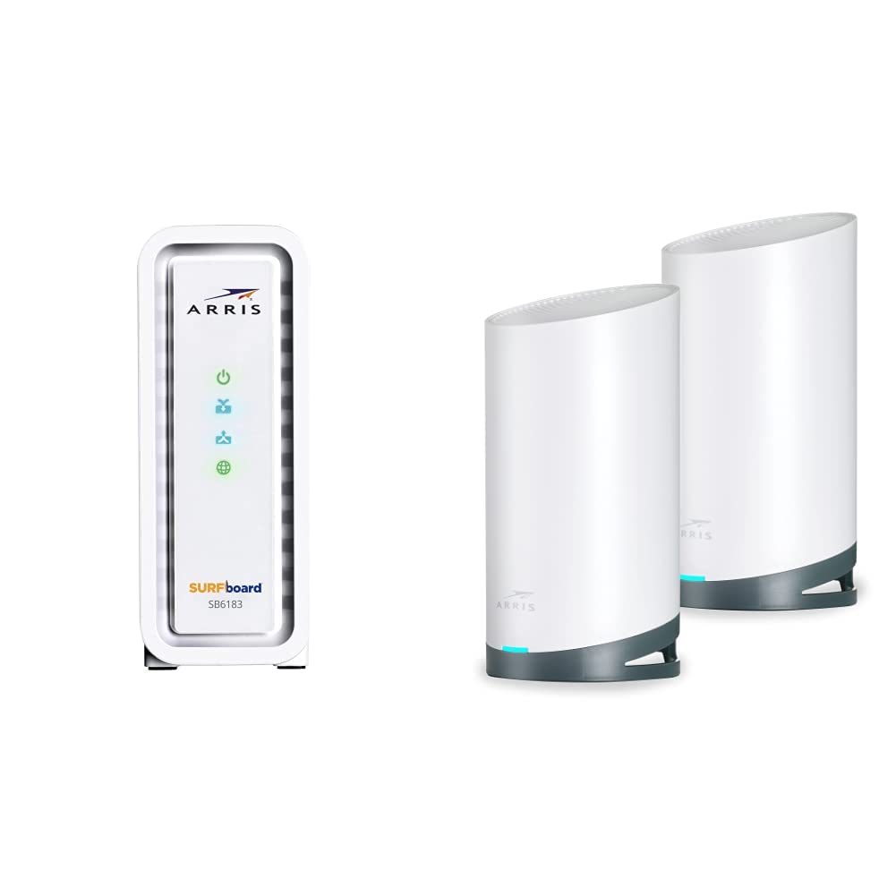 ARRIS SURFboard SB6183 DOCSIS 3.0 Cable Modem (400 Mbps Max Internet Speed) & WC4S AC3800 WiFi 5 Mesh Tri-Band Router System Bundle (WiFi Coverage up to 5,500 sq ft) | Mesh with your Cable Internet