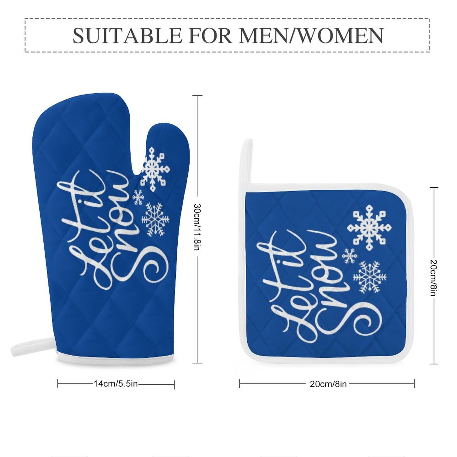 4PCS Oven Mitts and Pot Holders Sets, Blue and White Christmas Snowflake Oven Mitts Set Heat Resistant Kitchen Microwave Gloves Safe for Baking,Cooking, BBQ