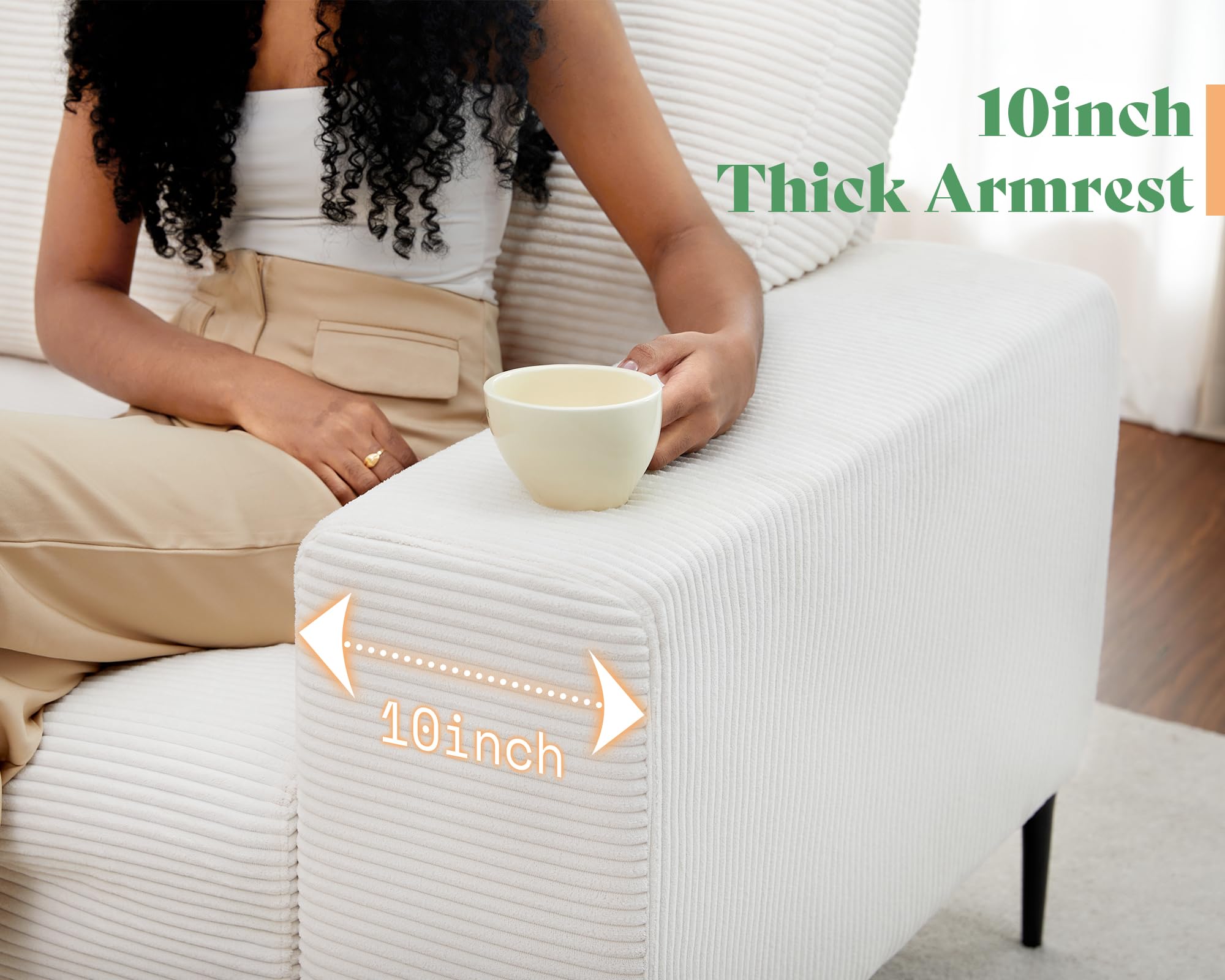 AMERLIFE 89 inch Sofa, Oversized Sofa-Modern Sofa Couch in Corduroy, 3 Seater Sofa for Living Room, White Deep Seat Sofa