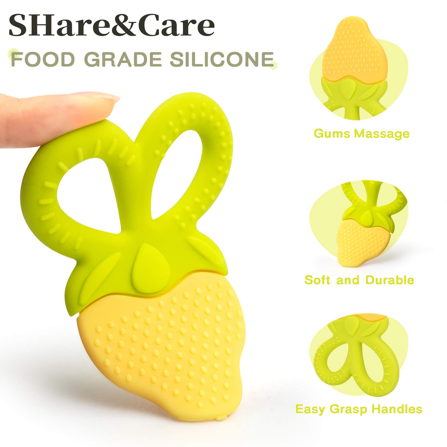 SHARE&CARE BPA Free Silicone Fruit Baby Teether Toys Baby Teething Toys with Storage Case, for 3 Months Above Infant Sore Gums Pain Relief(5 Fruit Trees)