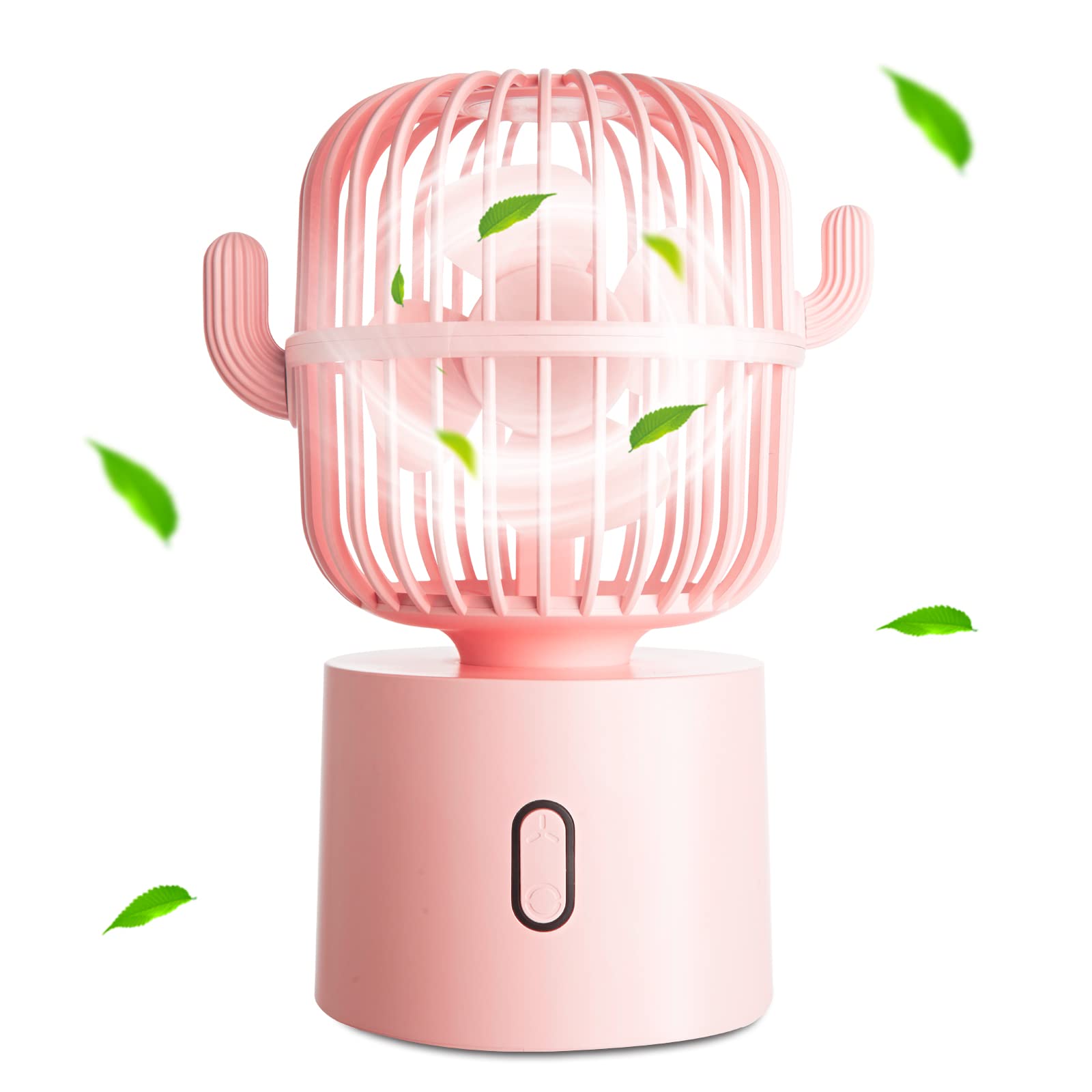 Growiner Cactus Fan, Cute Desk Fan Small Mini Office Desk Fan Quiet, 80 Degree Rotation USB Portable Fans 3 Speeds Strong Wind, Cactus Office Supplies, Personal Table Desktop Fan Decor (Green)