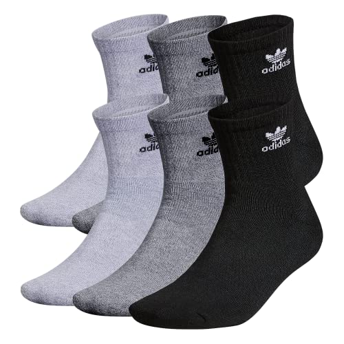 adidas Originals Trefoil Quarter Socks (6-Pair), Grey/Onix Grey/Black, Large