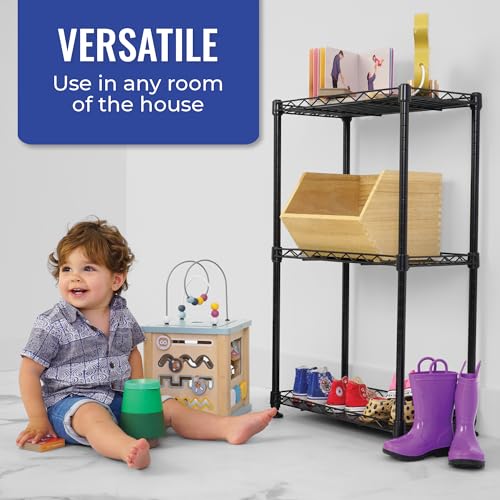 SafeRacks - NSF Certified Storage Shelves, Zinc, Heavy Duty Steel Wire Unit with Wheels and Adjustable Feet, Garage or Bakers Rack, Kitchen, Pantry Shelf - (18"x10"x30" 3-Tier) (Black)