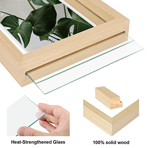 Egofine 8x10 Floating Frames Set of 2, Double Glass Picture Frame, Made of Solid Wood Display Any Size Photo up to 8x10, Wall Mount or Tabletop Standing, Natural Wood