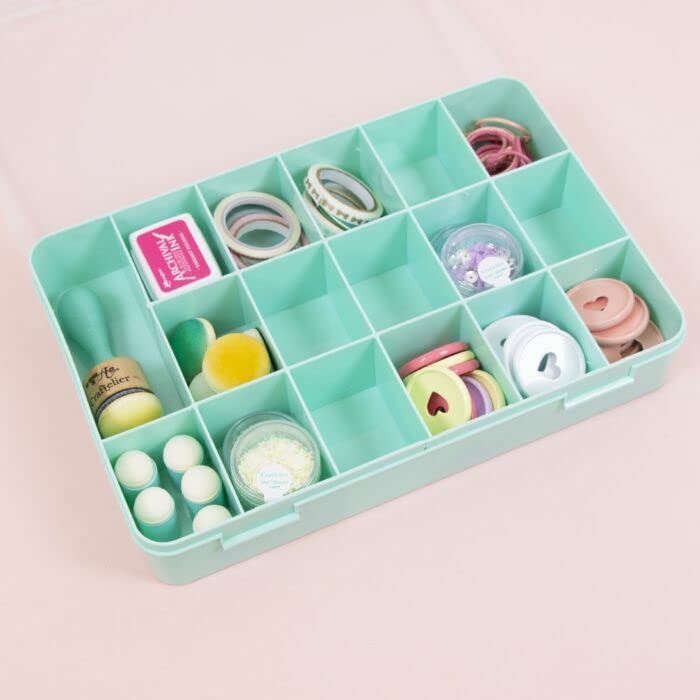 Craftelier - Organizer Box with 17 Compartments for Cardmaking, Scrapbooking and Craft Materials | Dimensions 26.5 x 17.8 x 4.2 cm (10.4β x 7β x 1.65") -Transparent and White Color