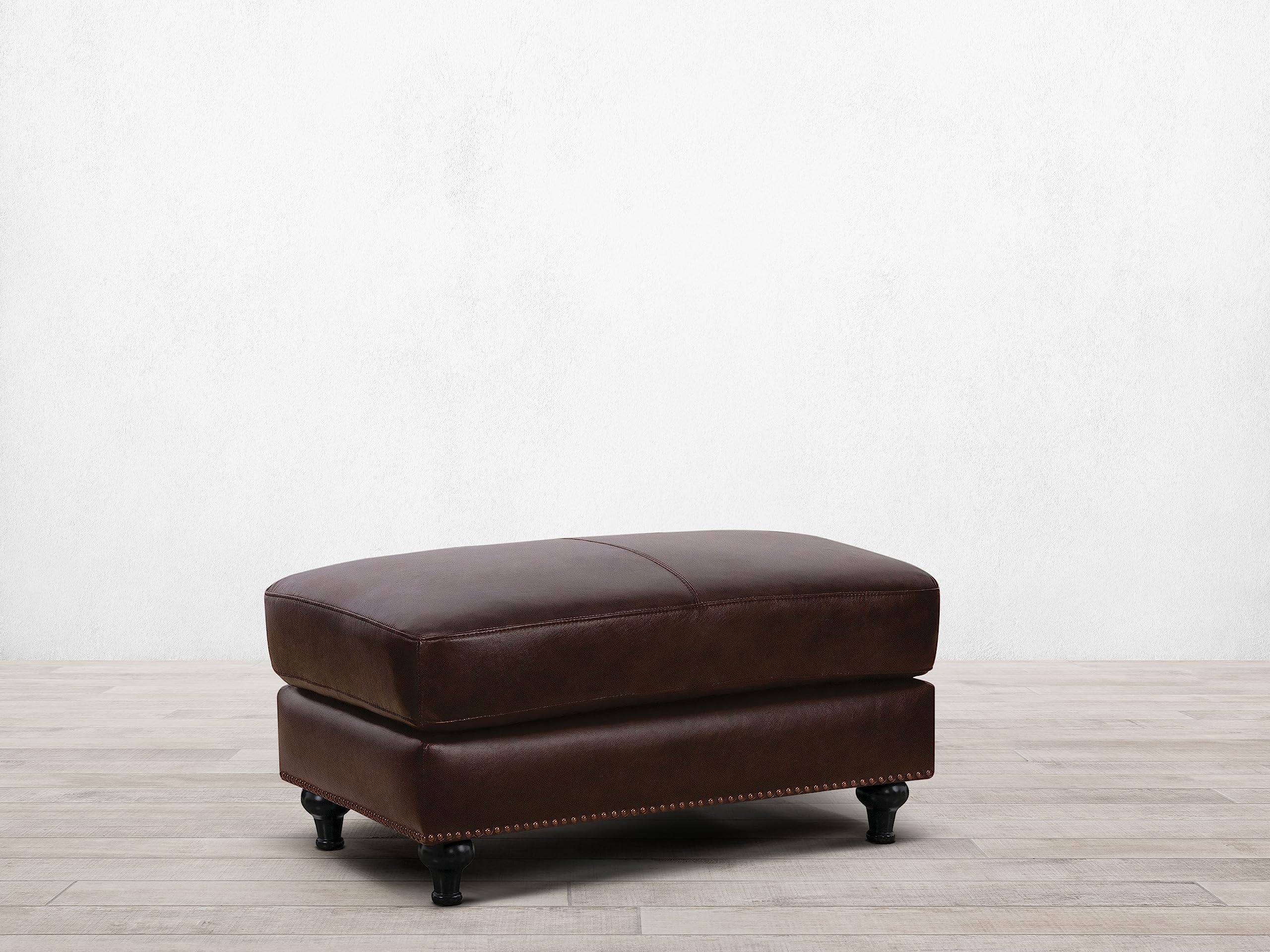Abbyson Living Mortara Leather Ottoman - Vintage Design, Nailhead Trim, Brown