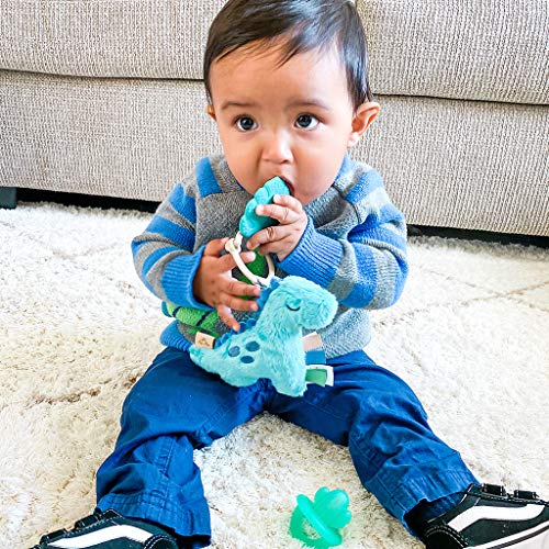 Itzy Ritzy Infant Toy & Teether - Itzy Pal Baby Teething Toy Includes Lovey, Crinkle Sound, Textured Ribbons & Silicone Teether Toy for Newborn (Dinosaur)