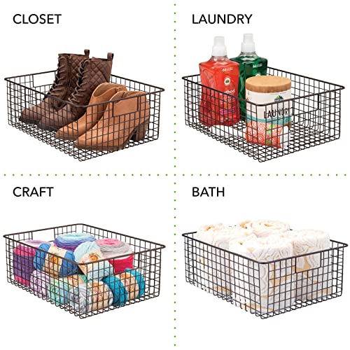 mDesign Metal Wire Food Storage Basket Organizer with Handles for Organizing Kitchen Cabinets, Pantry Shelf, Bathroom, Laundry Room, Closets, Garage - Concerto Collection - 6 Pack - Bronze