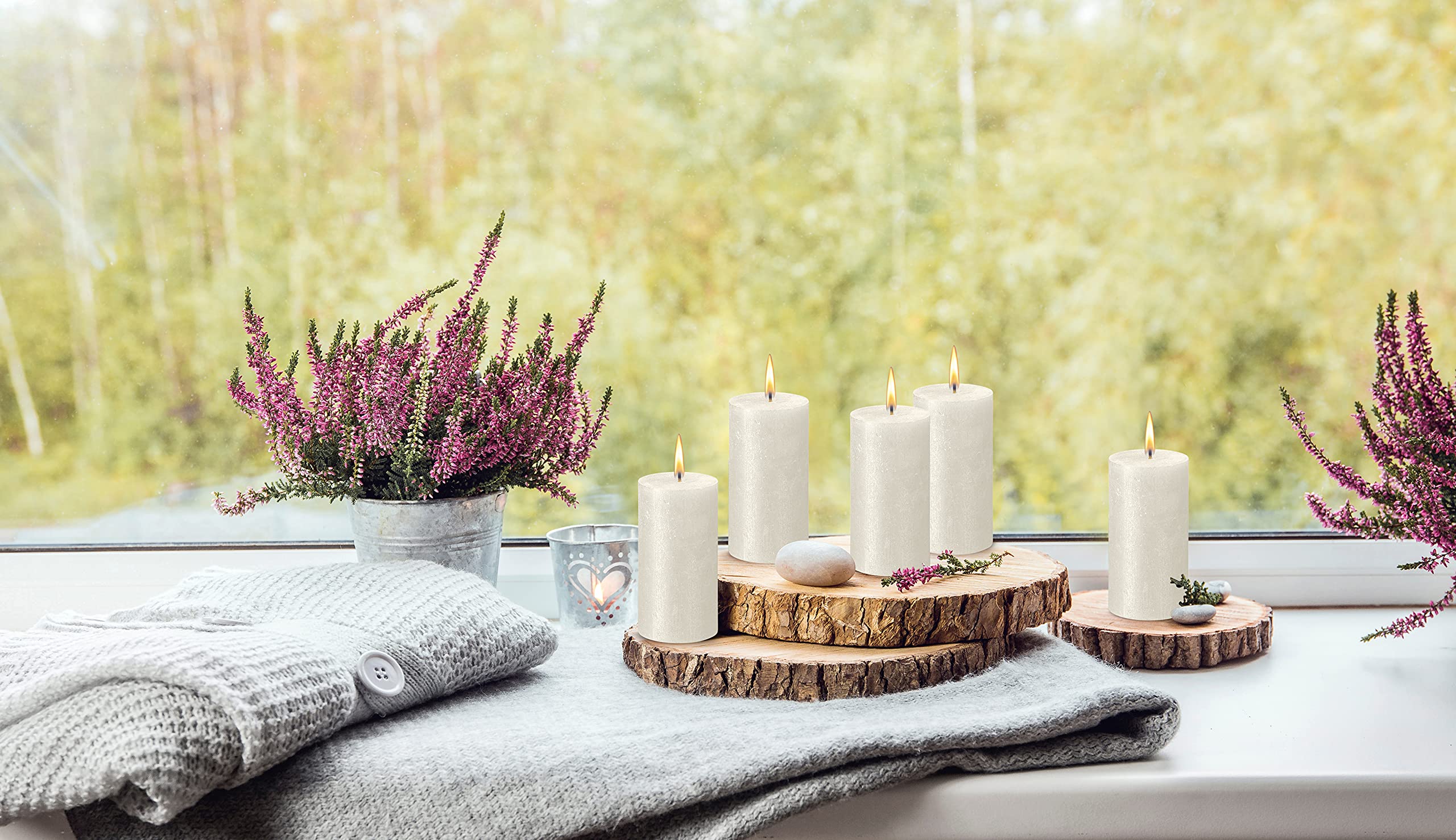 BOLSIUS 4 Pack Sandy Gray/Gold Sunset Rustic Metallic Pillar Candles - 2.75 X 5 Inches - Fine European Quality - Includes Natural Plant-Based Wax - Unscented Dripless Smokeless 60 Hour Candles