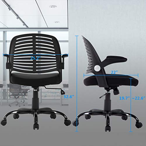 Office Chair Cheap Desk Chair Mesh Computer Chair with Lumbar Support Flip Up Arms Executive Mid Back Modern Ergonomic Chair for Adults Women Men,Black