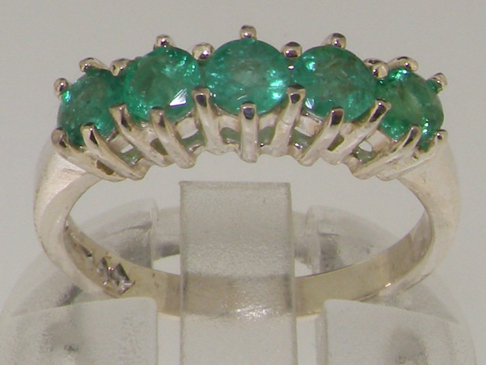 925 Sterling Silver Real Genuine Emerald Womens Eternity Engagement Ring - Size 6